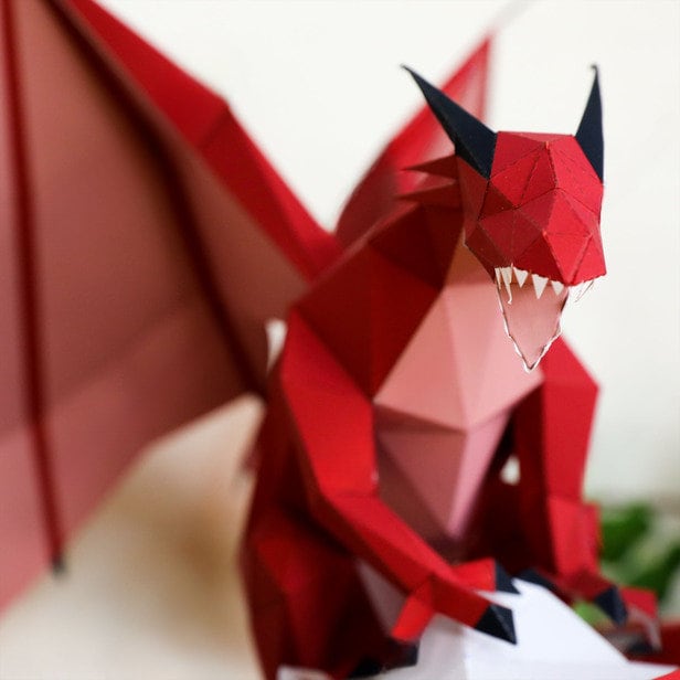Papercraft Low Poly Dragon Template Digital Pattern DIY Printable Paper ...