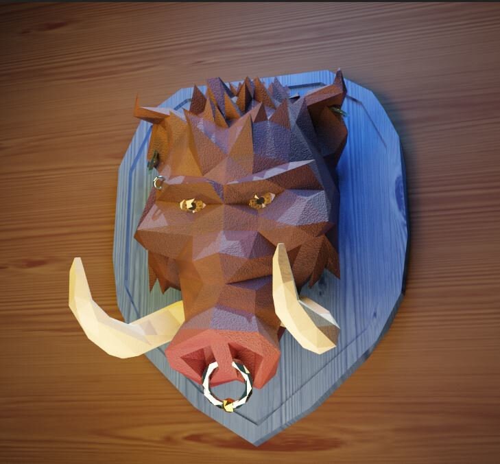 Papercraft Boar Trophy Head Paper 3D Template - Etsy