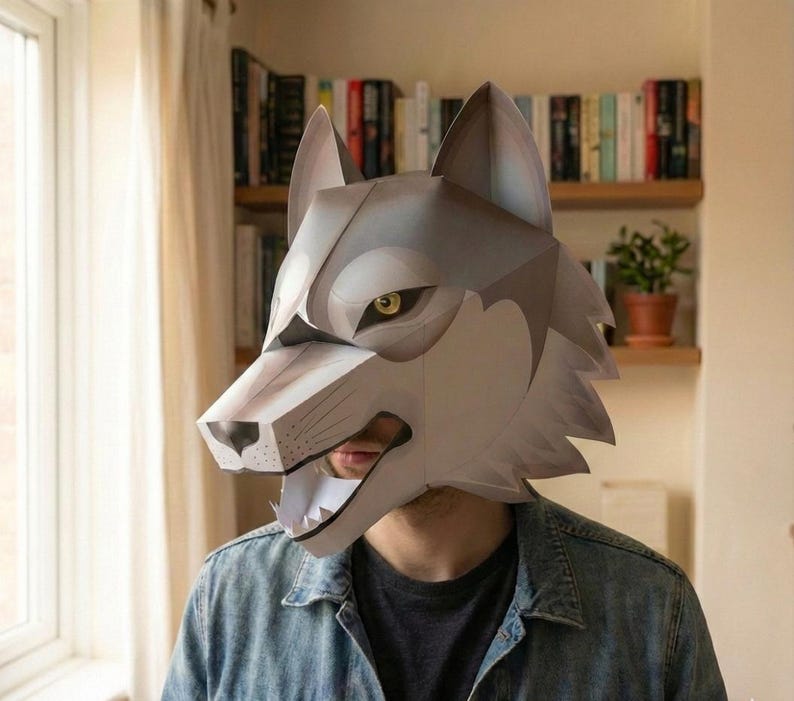 DIY Papercraft Wolf Mask 3D Template - Printable PDF - Etsy