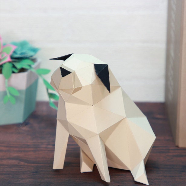 Papercraft White Pug: DIY Dog Digital Pattern - Create Your Own ...