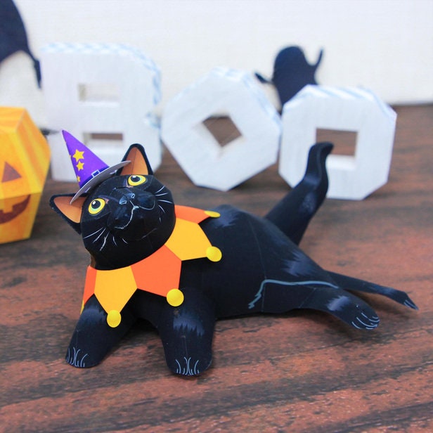 Papercraft Halloween Cat: DIY Spooky Digital Pattern Craft - Etsy