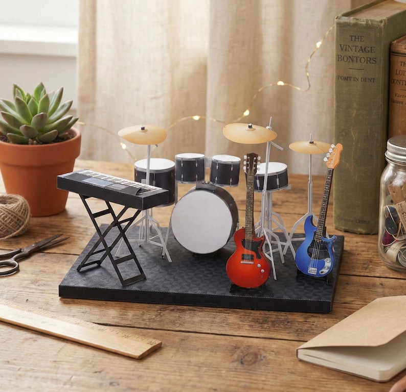 Papercraft Mini Rock Band: DIY Musician Set Digital Pattern - Create ...