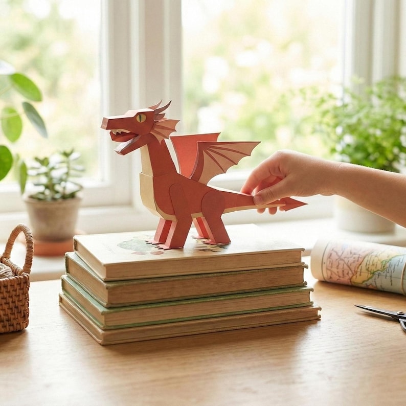 Moving Papercraft Dragon Template | DIY 3D Paper Model (digital ...