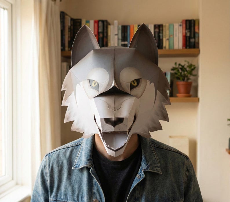 DIY Papercraft Wolf Mask 3D Template - Printable PDF - Etsy