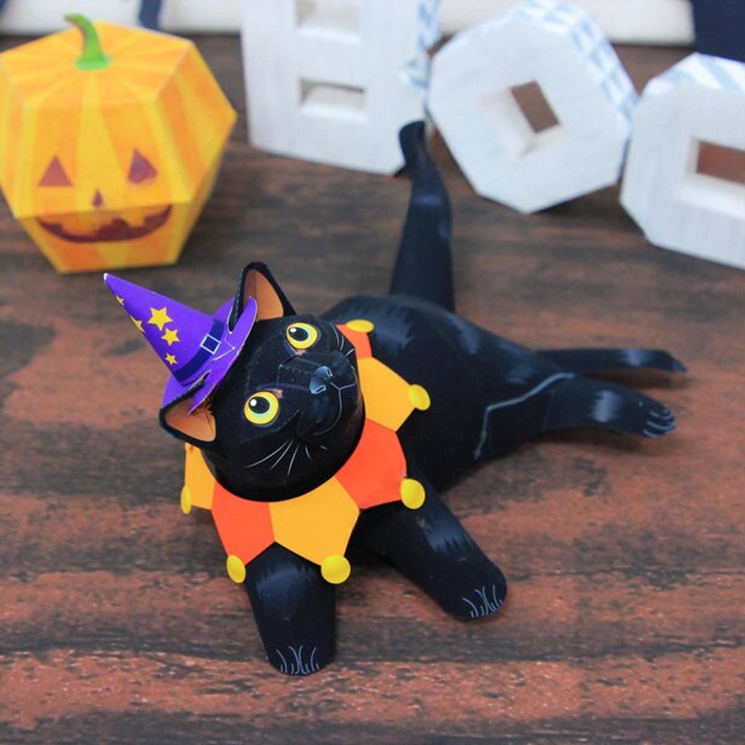 Papercraft Halloween Cat: DIY Spooky Digital Pattern Craft Your Feline ...
