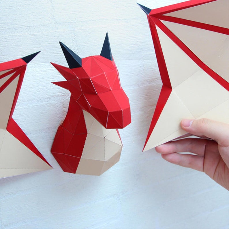 Papercraft Dragon Head: DIY Wall Mount Digital Pattern - Create Your ...