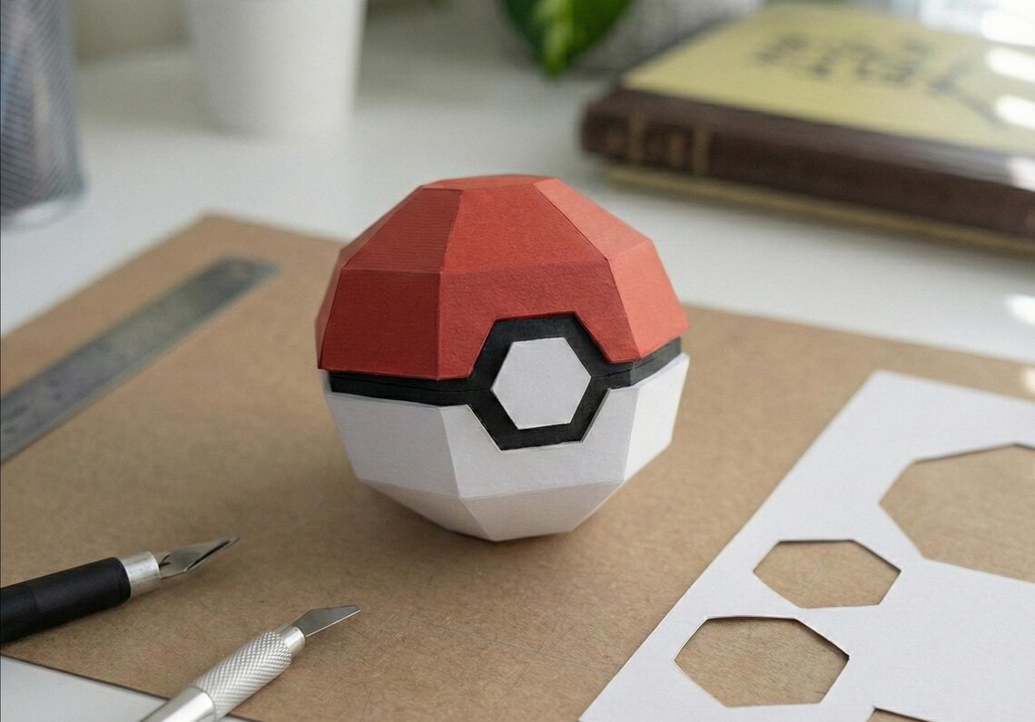 Plantilla 3D de Papercraft de Pokémon Pokeball de papel - Etsy México