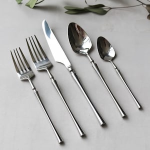 5 Pieces Set MILAN Mirror Silver Flatware - Etsy