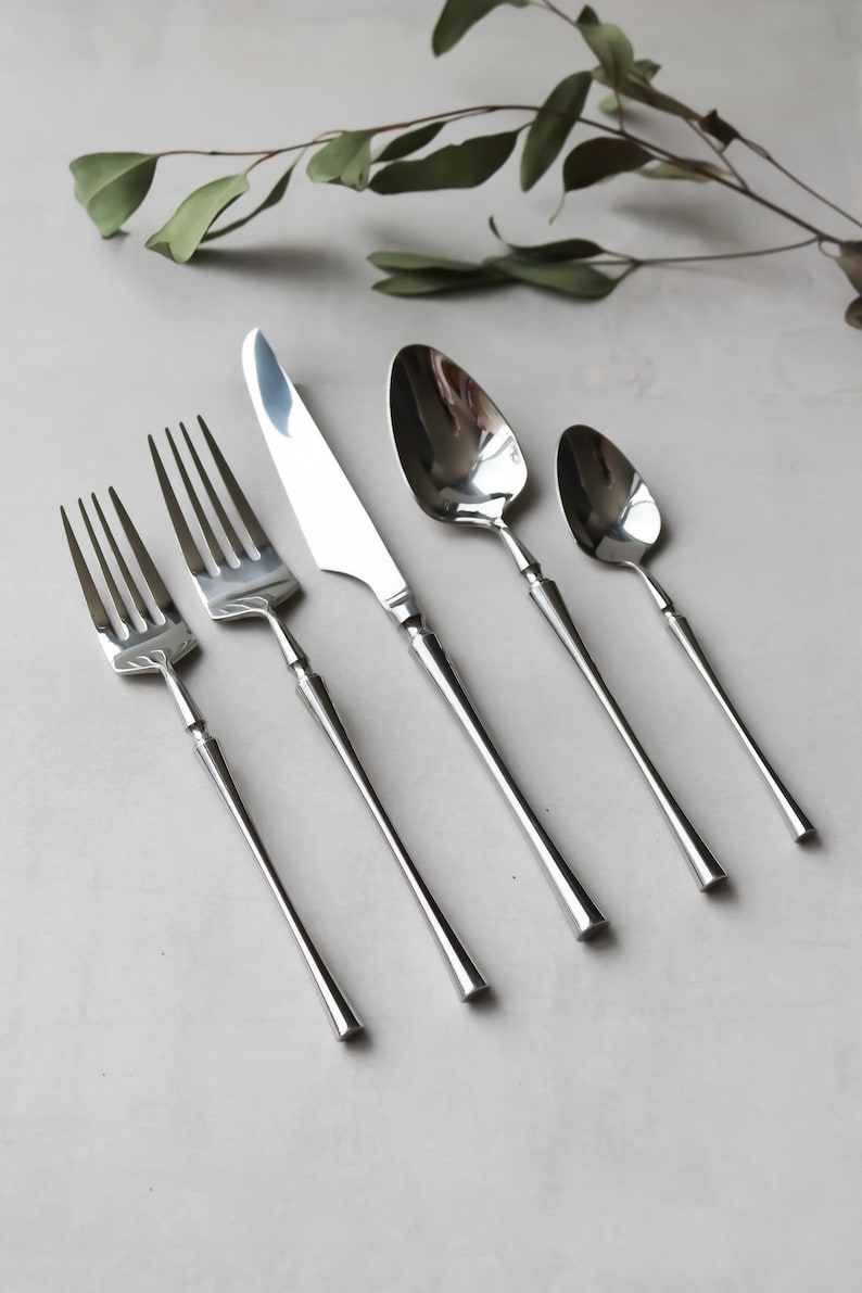 5 Pieces Set MILAN Mirror Silver Flatware - Etsy