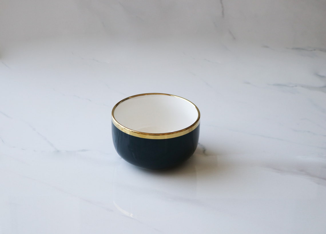 Luxury Ceramic Blue Bowl Design With Gold Trim - 4.5 Inch | Elegant ...