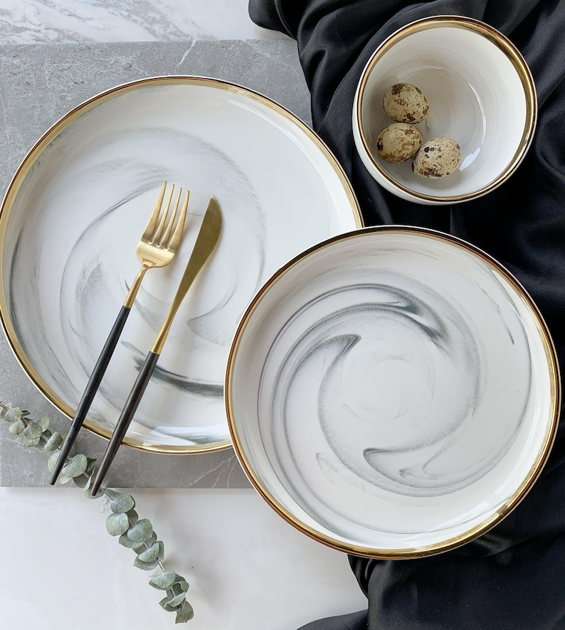 Handmade Marble Design Dinnerware Set, Dinner Plate, Modern Dinnerware ...