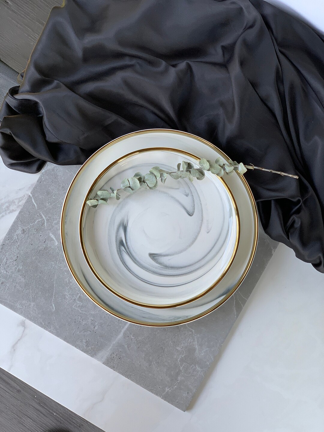 Luxury Ceramic Marble Plate Design With Gold Rim, Modern Dinnerware ...