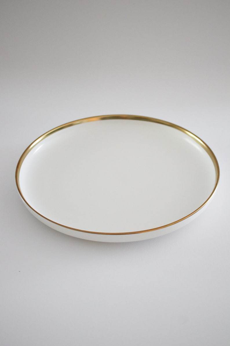 White and Gold Ceramic Plate, Modern Dinnerware, Outdoor Dining, White ...