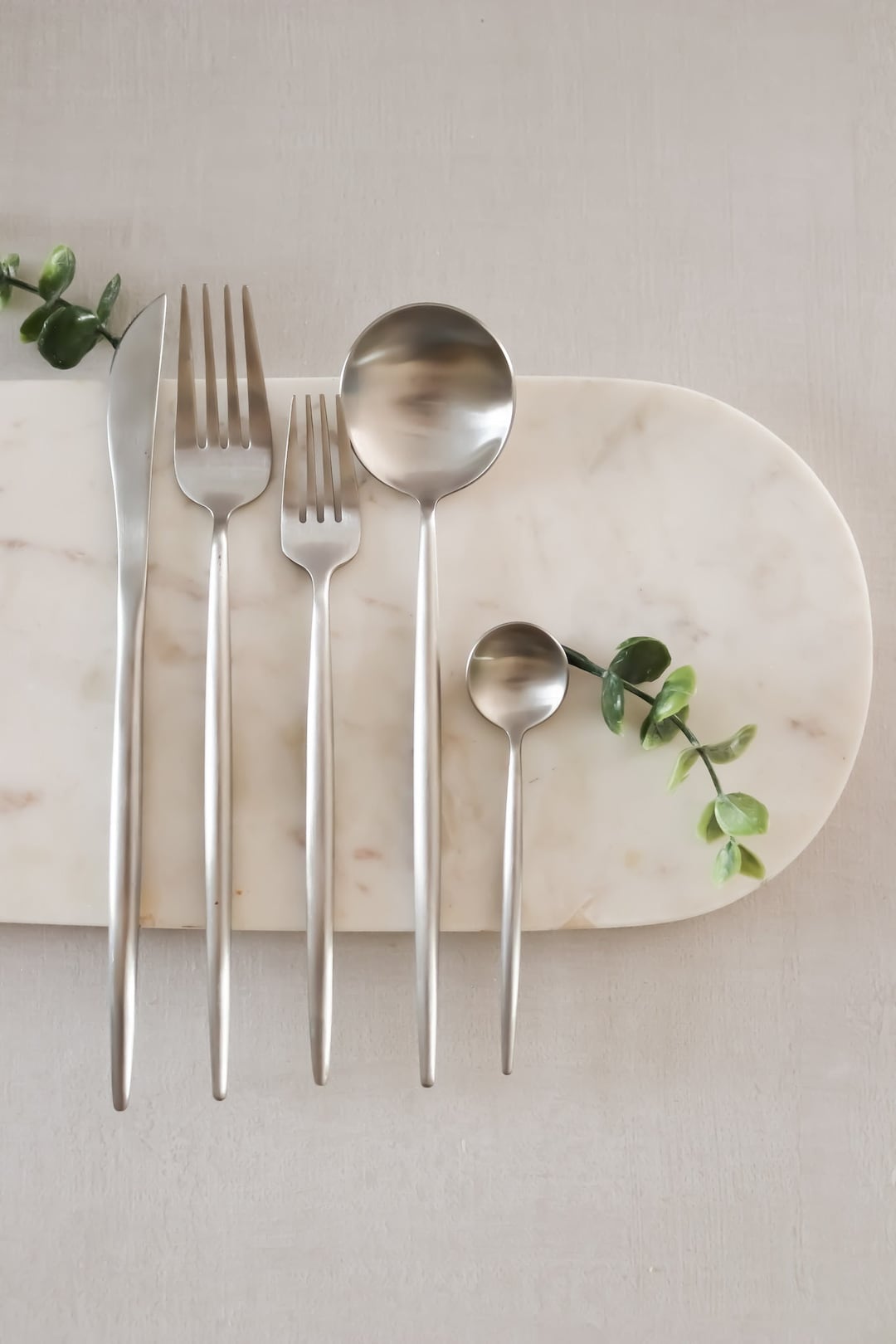 Handmade 5 Pieces Set GENOA Matte Silver Flatware - Etsy