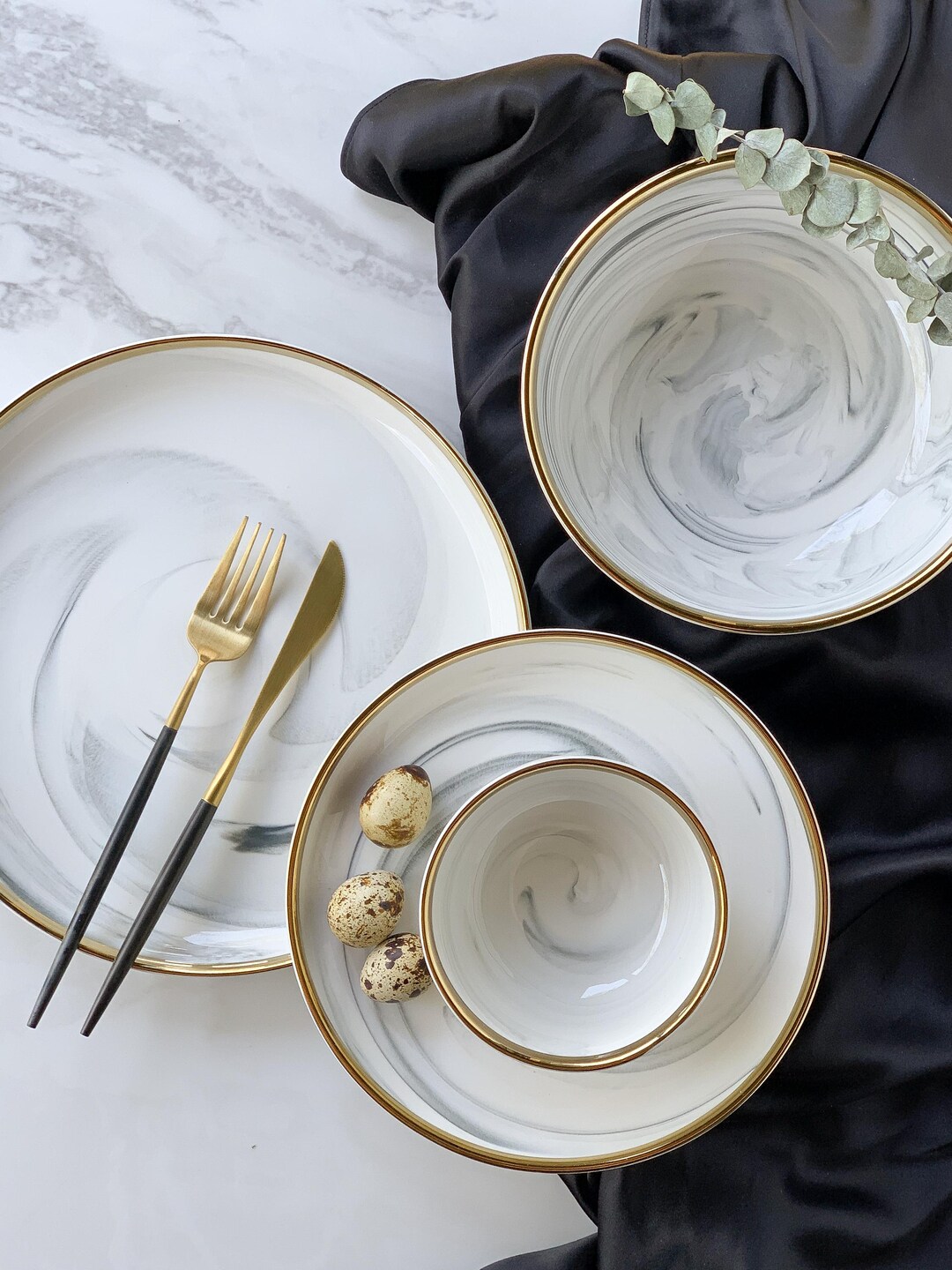 Handmade Marble Design Dinnerware Set, Dinner Plate, Modern Dinnerware ...