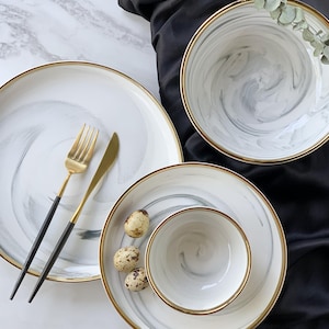 Marble Design Dinnerware Set, Marble Design Plate, Modern Dinnerware ...