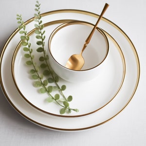 White and Gold Ceramic Bowl, Modern Dinnerware, Outdoor Dining, White ...