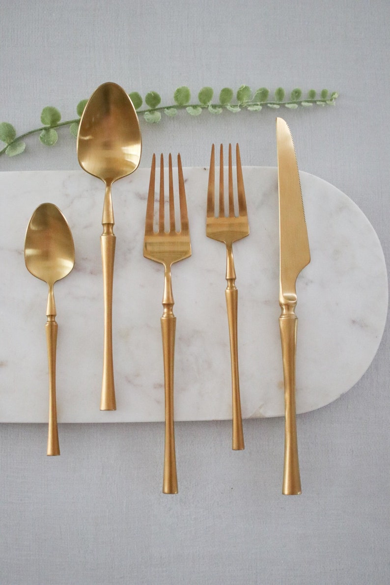 Matte Gold Flatware Set – 5 Piece MILAN Cutlery | Modern Stainless ...