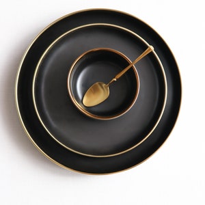 Black and Gold Ceramic Plate, Modern Dinnerware, Outdoor Dining, Black ...