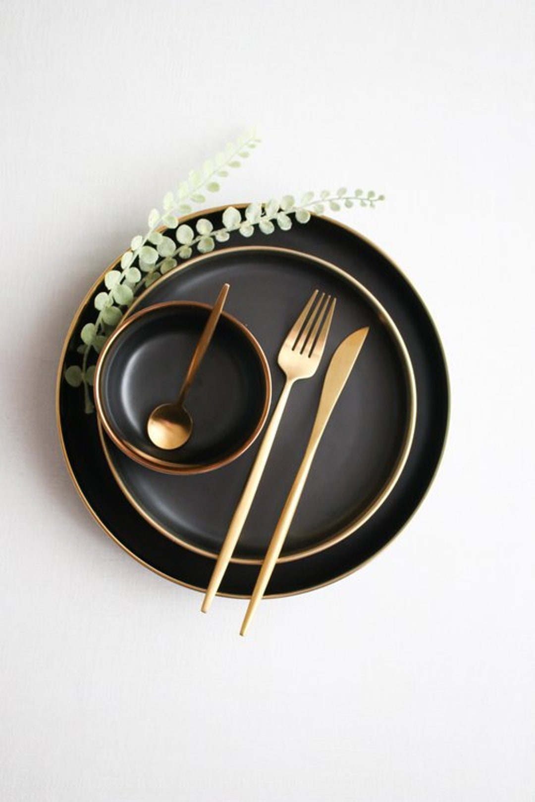 Black and Gold Ceramic Plate, Modern Dinnerware, Outdoor Dining, Black ...