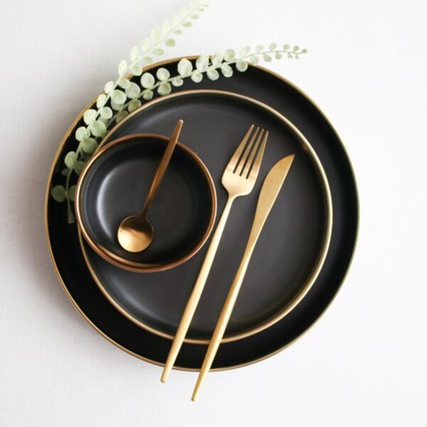 Black and Gold Dinnerware - Etsy