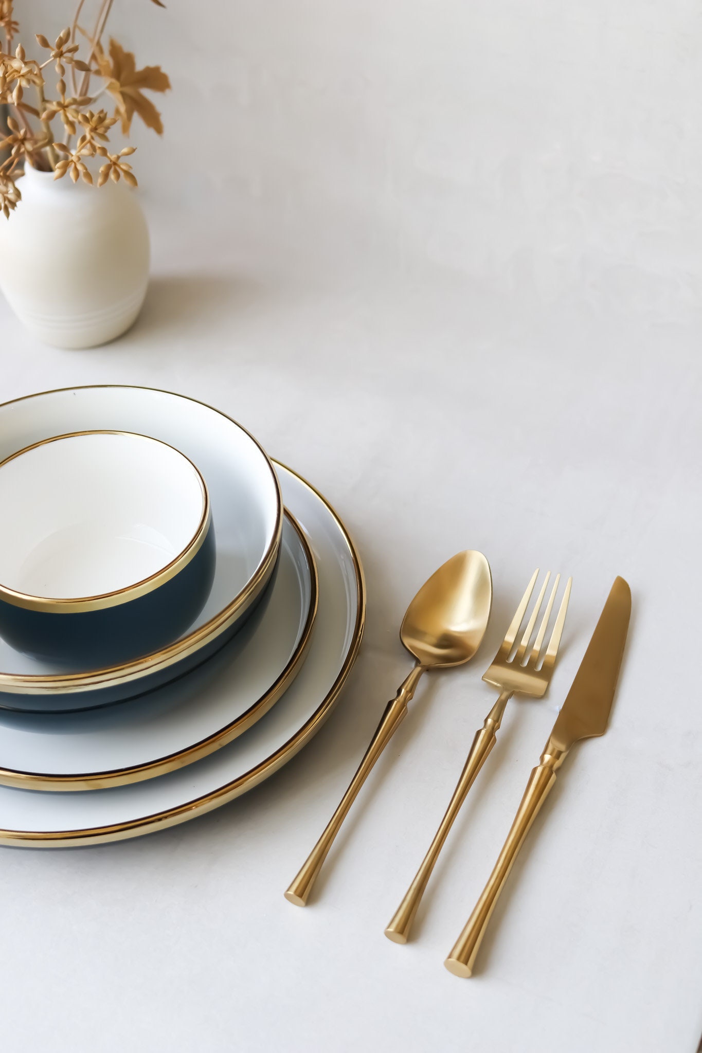 Luxury Ceramic Blue Dishes Design Dinnerware With Gold Rim Four Piece ...