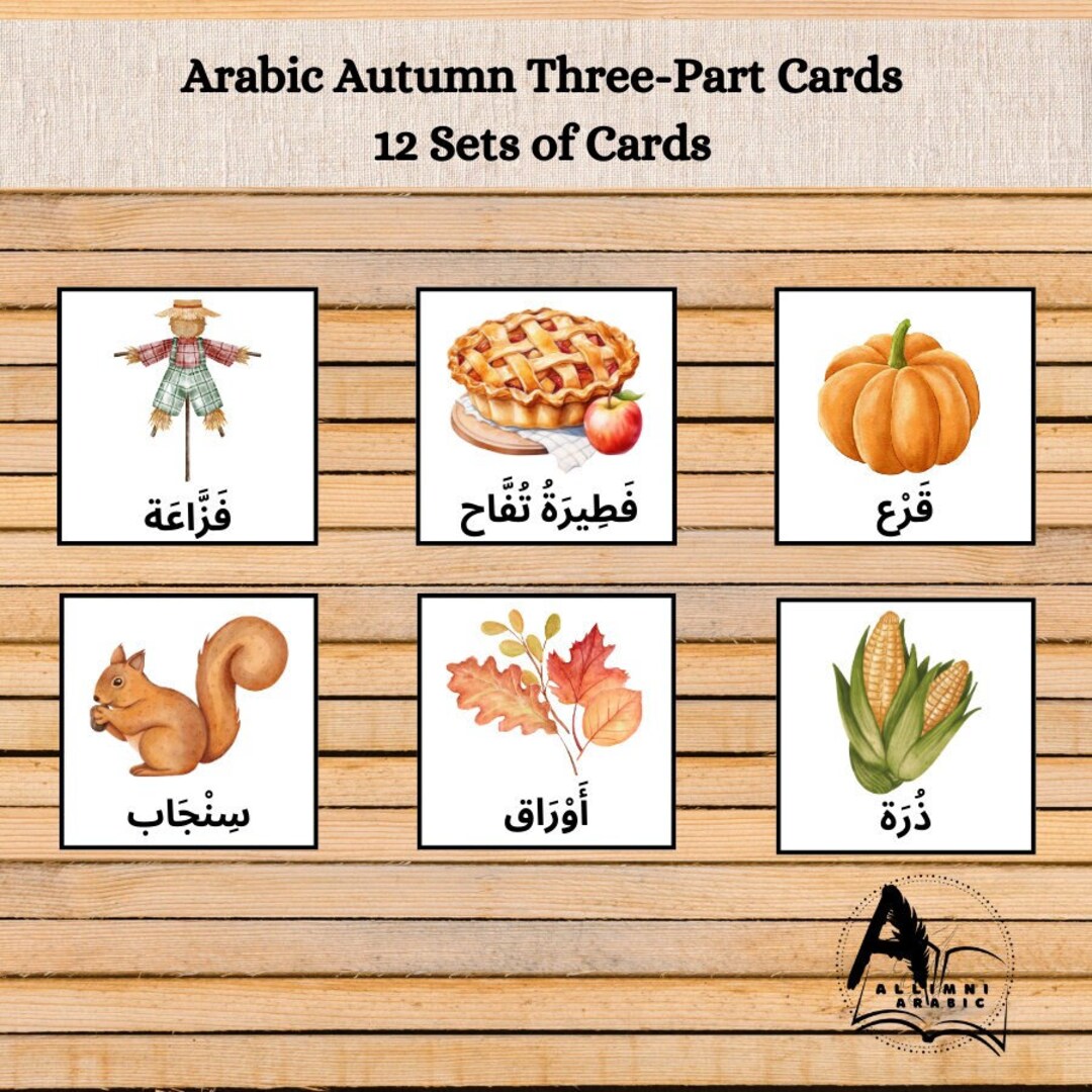 Arabic Autumn Montessori Flashcards: Vocabulary Learning (PDF) - Etsy