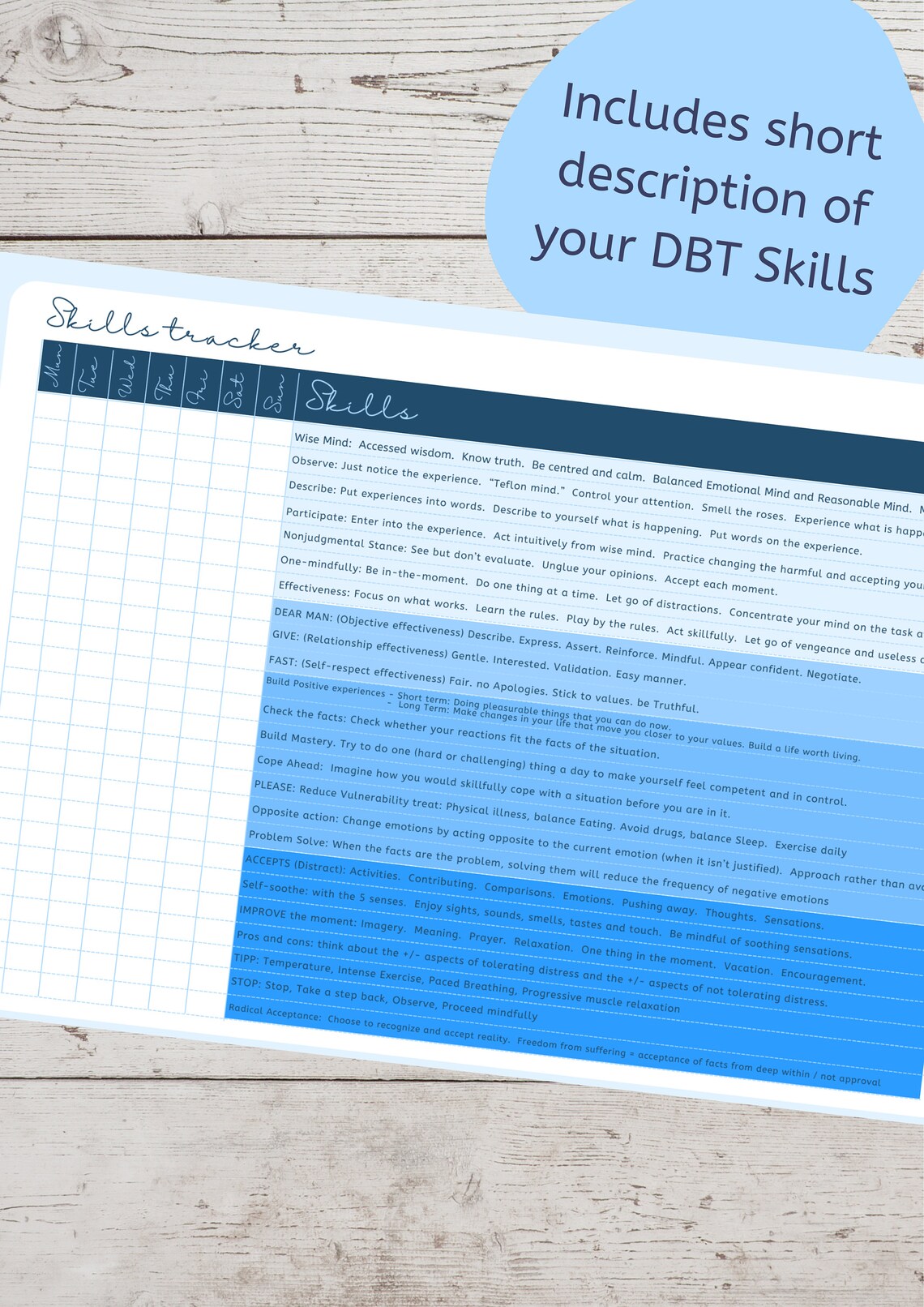 DBT Diary Card Skills Tracker Printable Download - Etsy