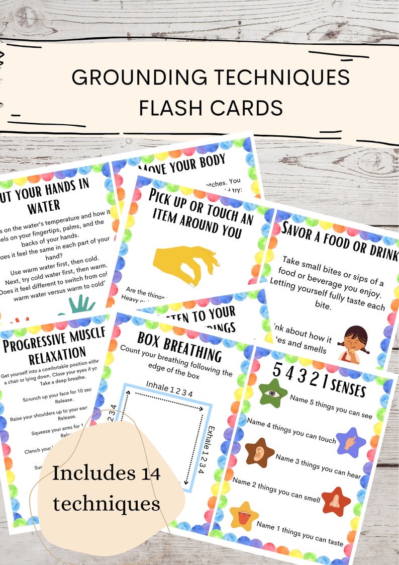 Grounding Techniques Flash Cards | Coping Skills | Anxiety Flashcards ...