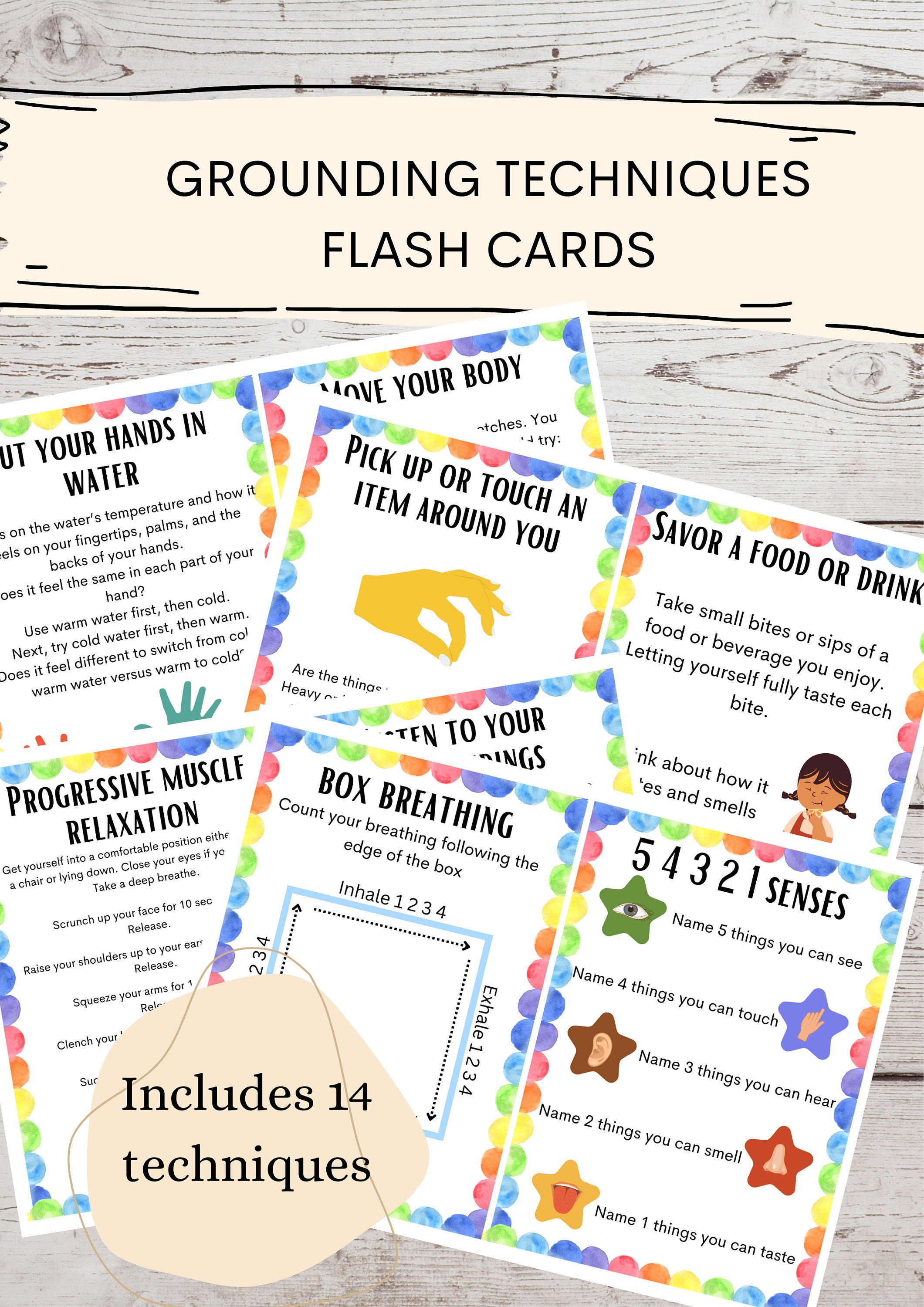Grounding Techniques Flash Cards | Coping Skills | Anxiety Flashcards ...