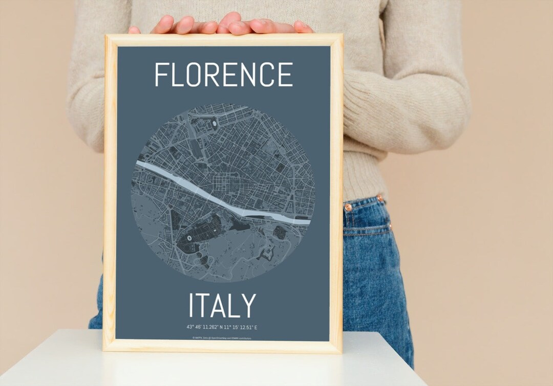 Florence Unique City Map Poster, Mapa De La Ciudad De Florencia, Print ...