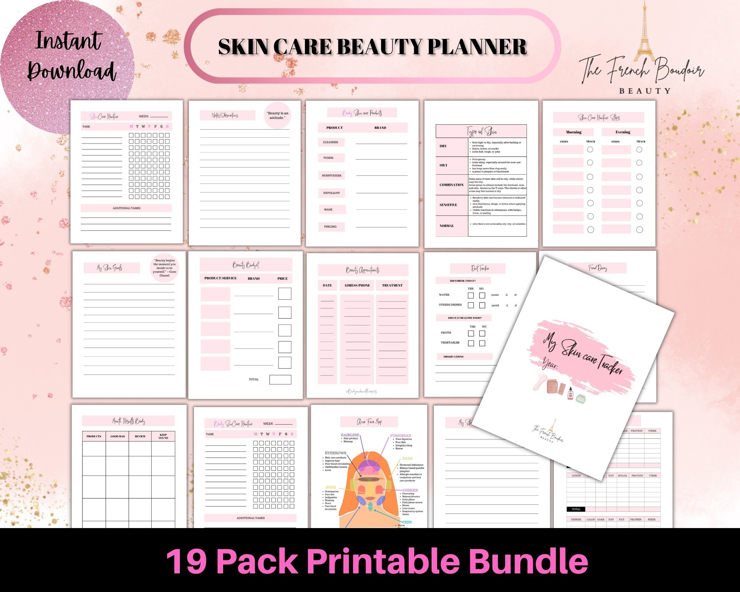 Printable Skincare Beauty Planner, Skin Care Routine Tracker, Beauty ...