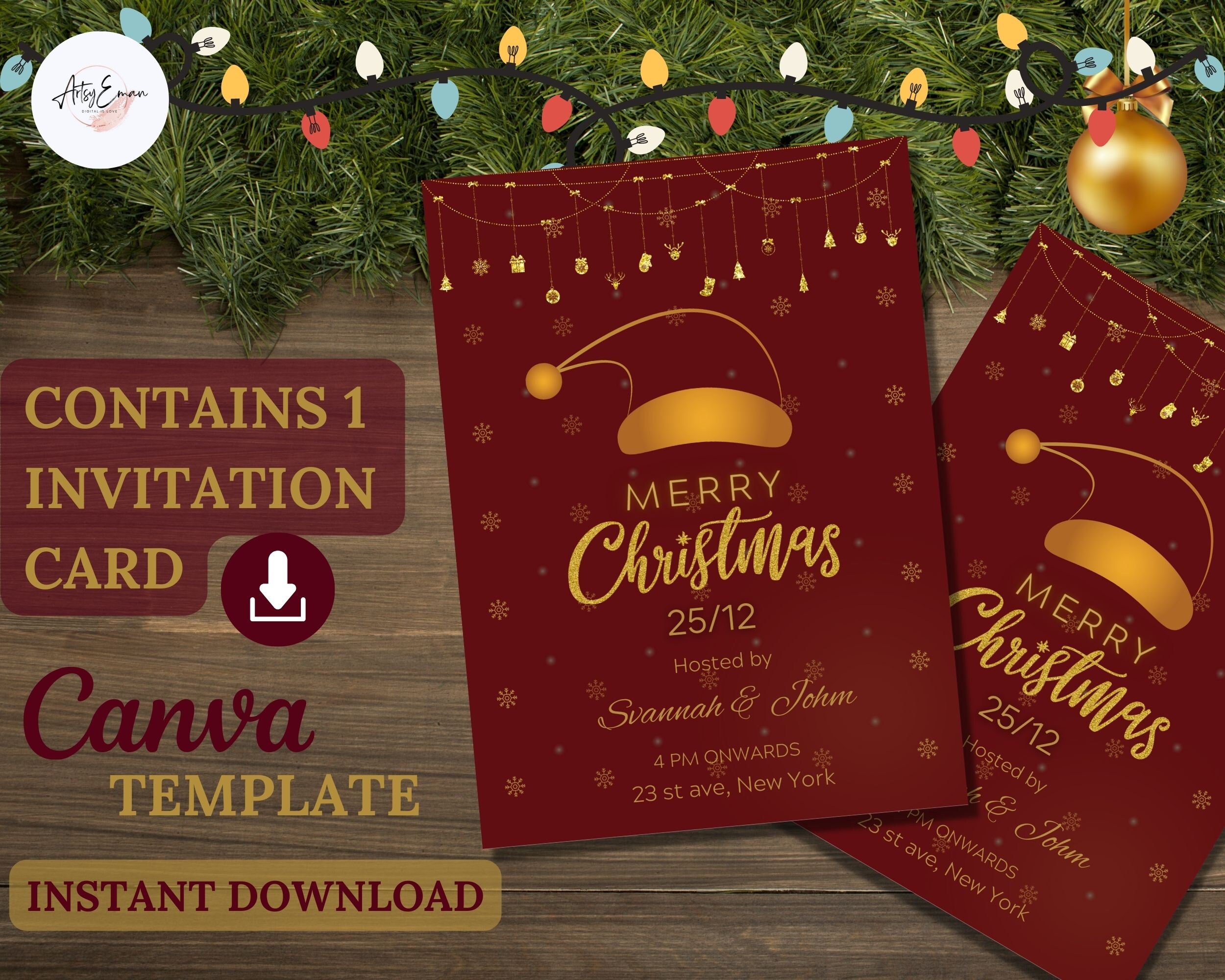 Editable Christmas Party Invitation, Digital Christmas Greeting Cards ...