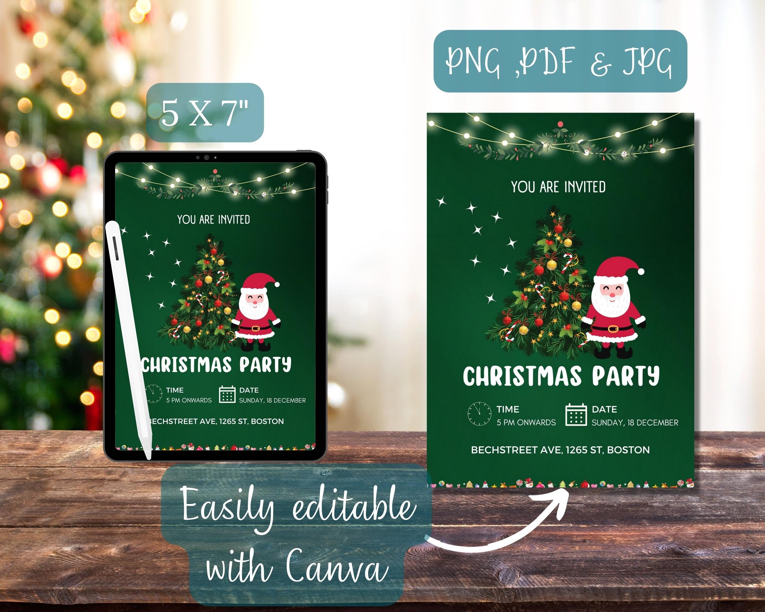 Editable Christmas Party Invitation Modern Green Holiday - Etsy