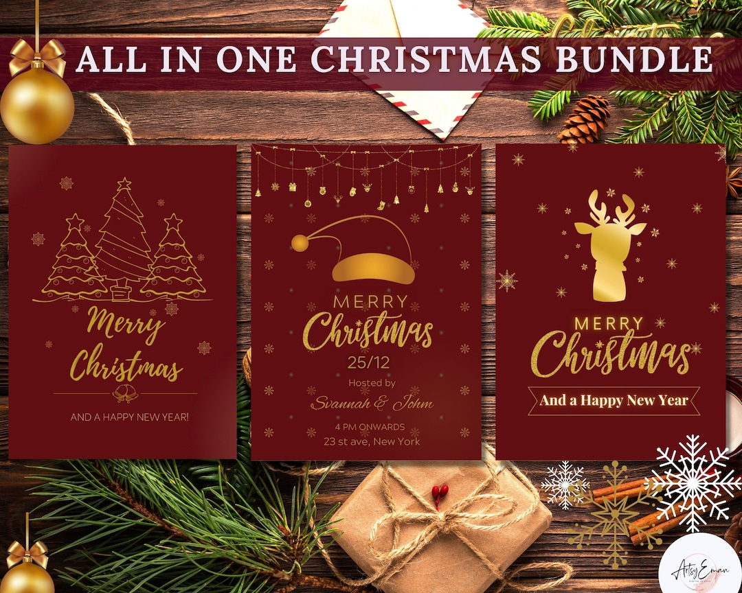 Editable Christmas Party Invitation, Digital Christmas Greeting Cards ...