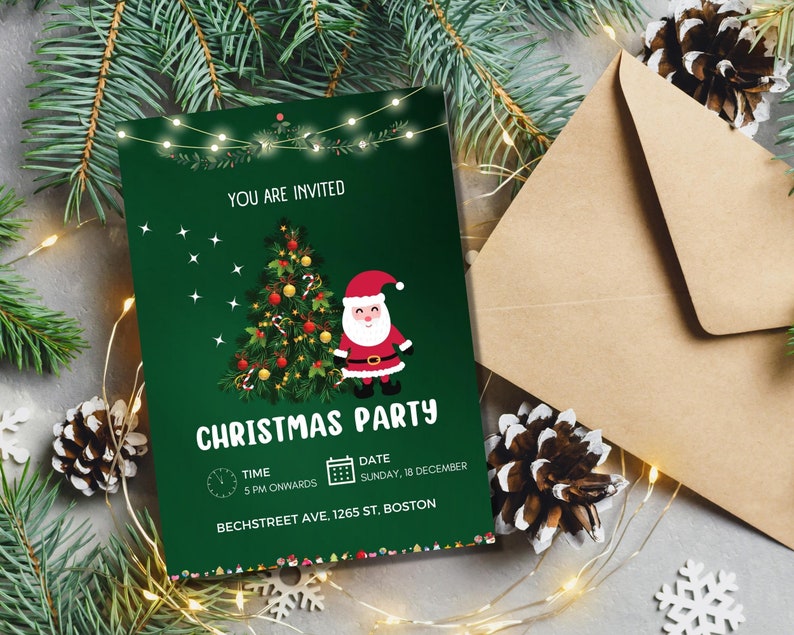 Editable Christmas Party Invitation Modern Green Holiday - Etsy