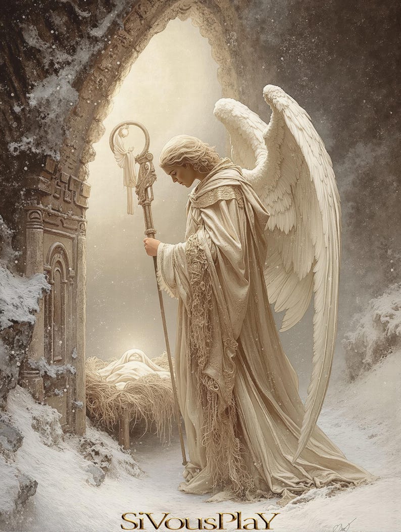 Oh Holy Night Angel Art Print: Religious Fantasy Wall Art (digital ...