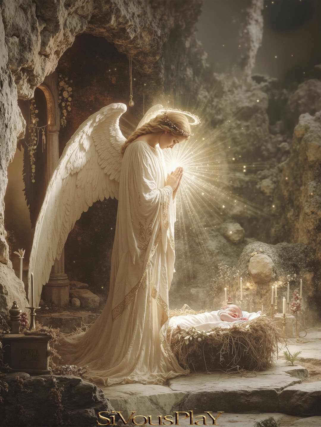 Oh Holy Night Angel Art Print: Religious Fantasy Wall Art (digital ...