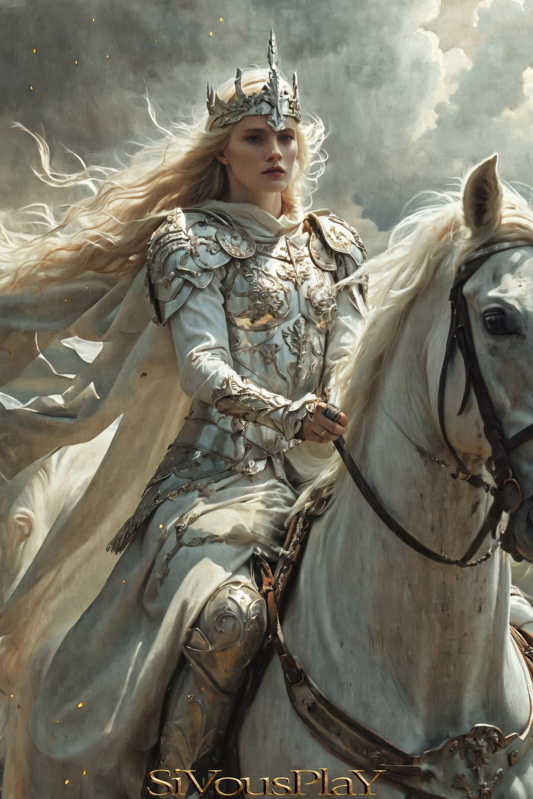 Fine Art Posters, Fantasy Valkyrie Riding White Horse, Eternal Knight ...