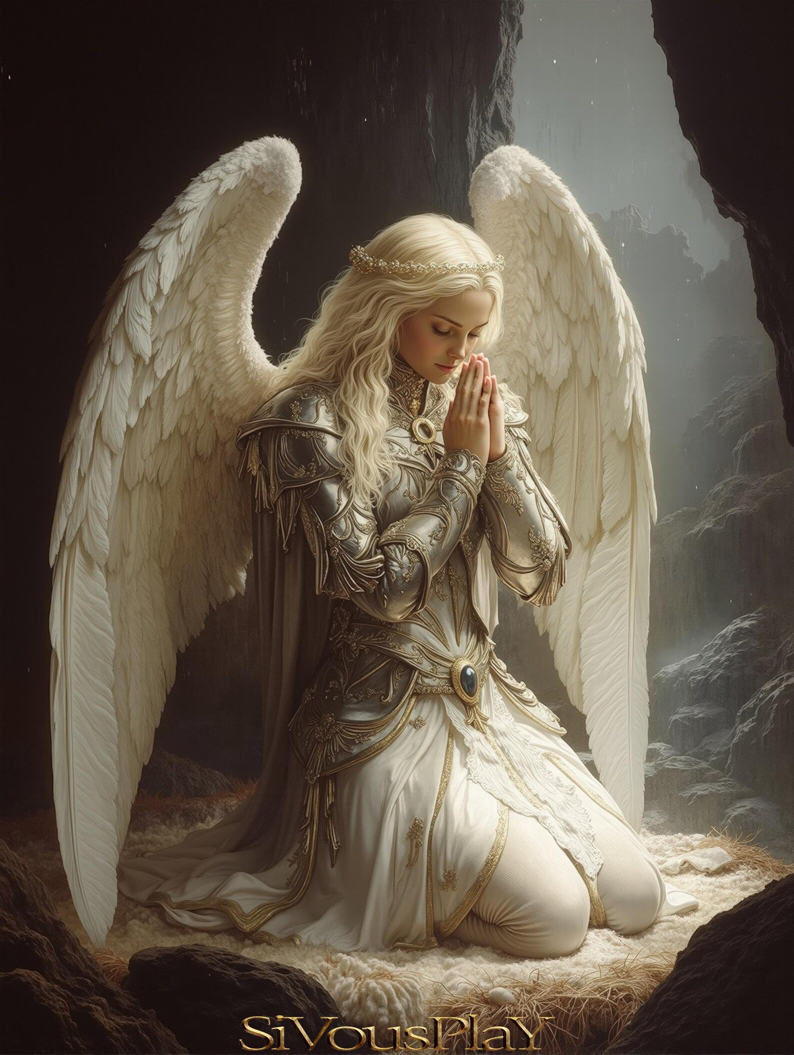 Fine Art Posters Fall on Your Knees, Christ Birth Angel Prayer Wall Art ...