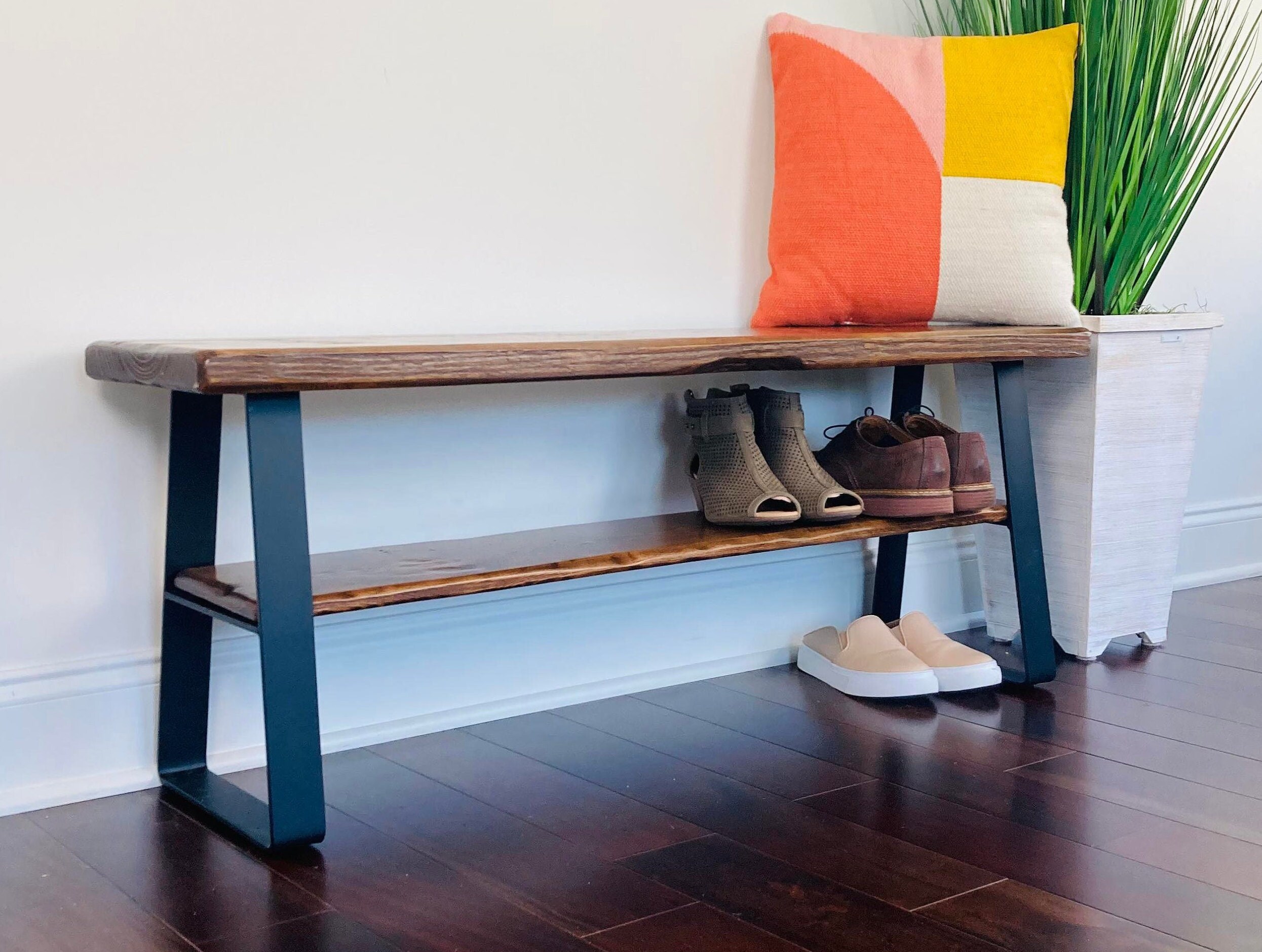 Entryway Bench With Shoe Rack and Metal Legs, Entryway Bench, Shoe Rack ...