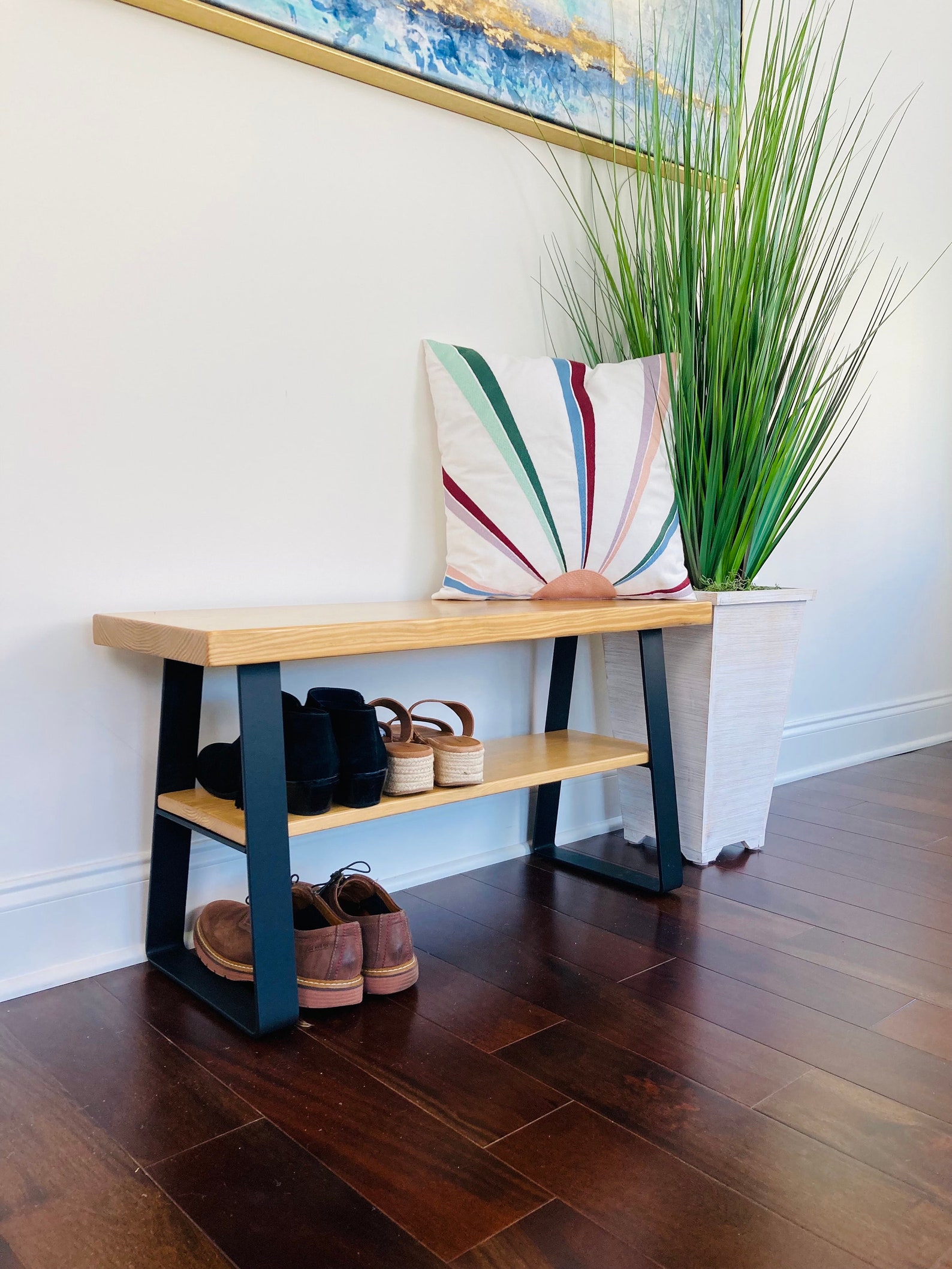 Entryway Bench With Shoe Rack and Metal Legs, Entryway Bench, Shoe Rack ...