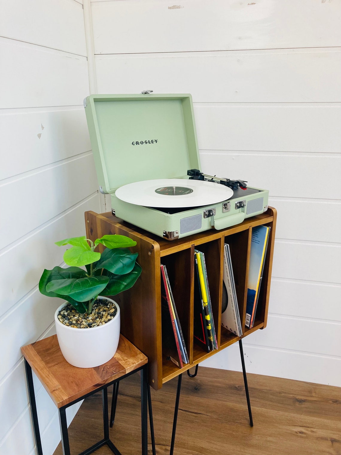 Vintage Style Record Player Stand Handcrafted Wood and Metal - Etsy