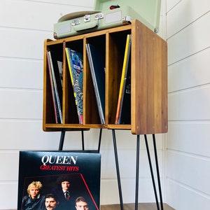 Vintage Style Record Player Stand - Handcrafted Wood and Metal Stand ...