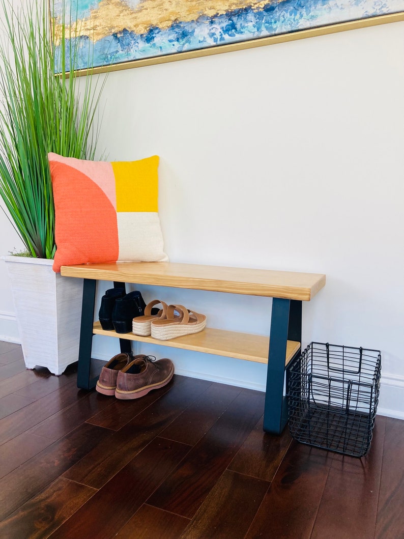 Entryway Bench With Shoe Rack and Metal Legs Entryway Bench - Etsy