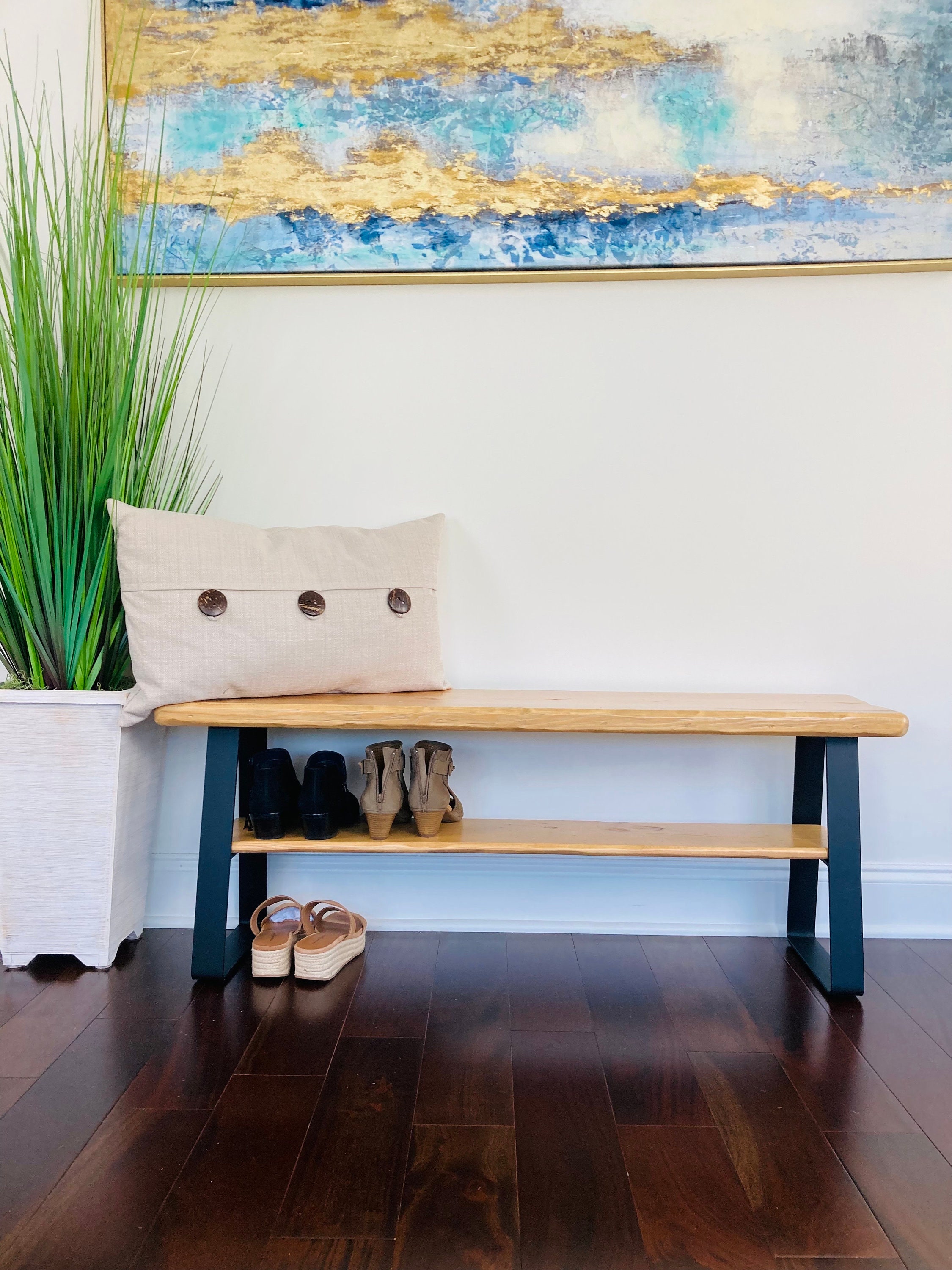 Entryway Bench With Shoe Rack and Metal Legs Entryway Bench - Etsy