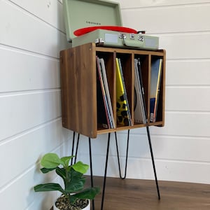 Vintage Style Record Player Stand - Handcrafted Wood and Metal Stand ...