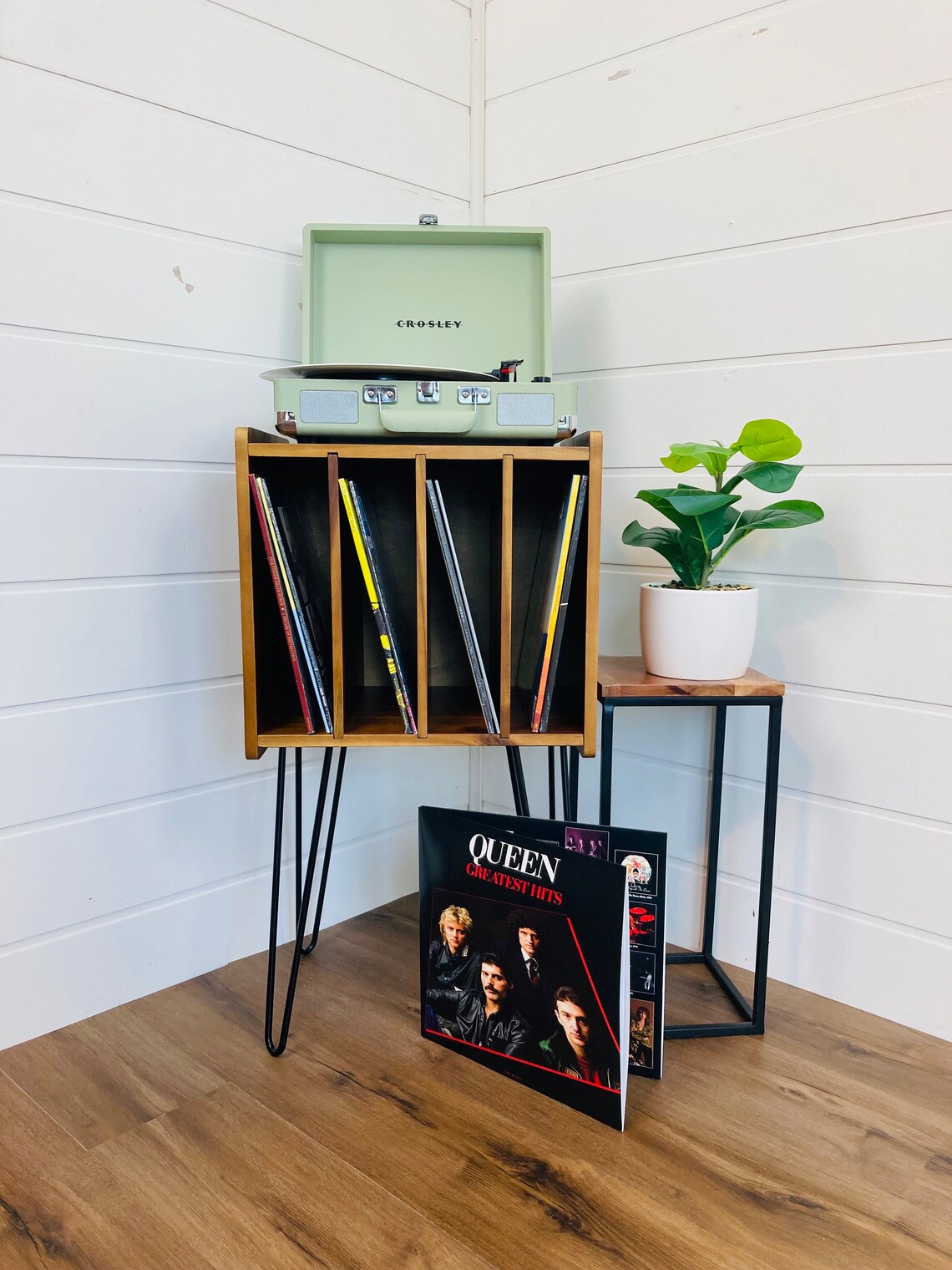 Vintage Style Record Player Stand Handcrafted Wood and Metal - Etsy