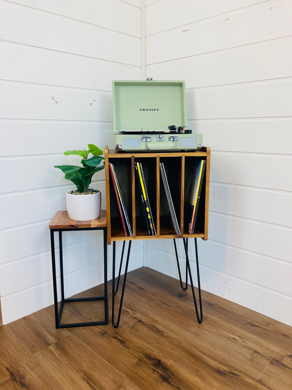Vintage Style Record Player Stand Handcrafted Wood and Metal - Etsy