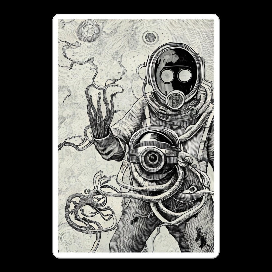 Octopus Parasite Sticker Fantasy & Sci Fi Surreal Art Three Size ...